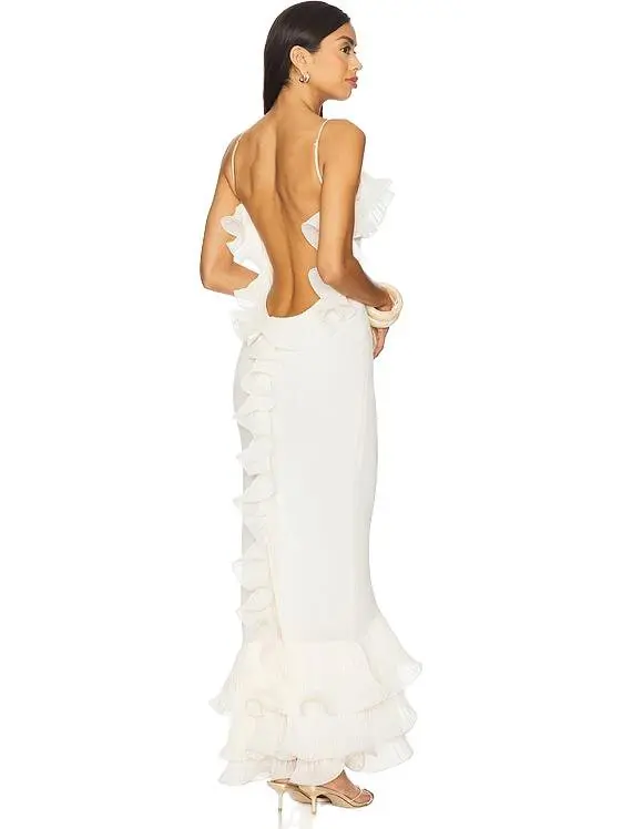 Delfi Delina Ruffled Crepe Maxi Dress - Ivory
