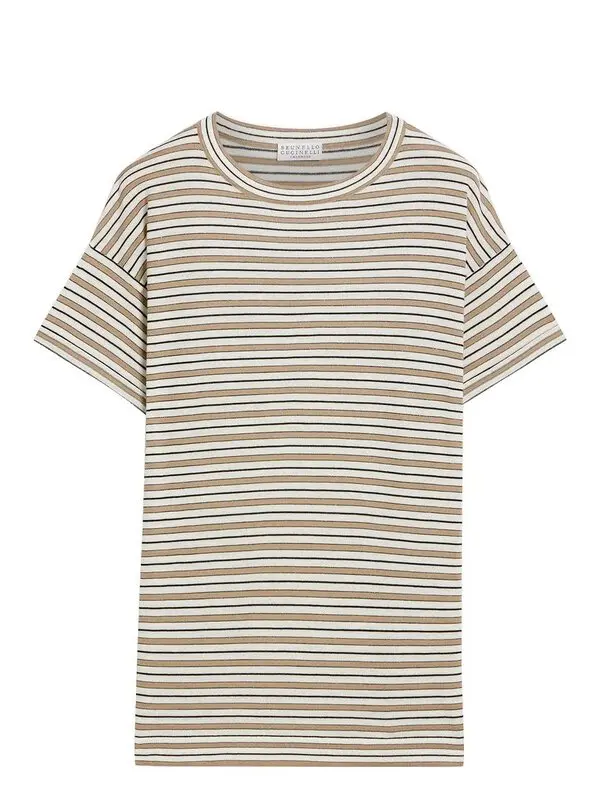 Brunello Cucinelli Striped Wool And Cashmere-blend T-shirt - Beige