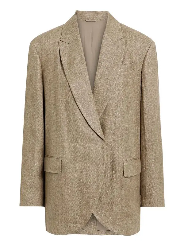 Brunello Cucinelli Metallic Linen-blend Twill Blazer - Taupe