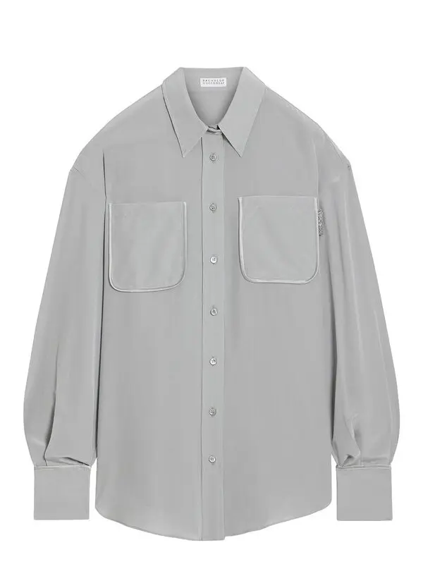 Brunello Cucinelli Bead-embellished Silk Crepe De Chine Shirt - Gray