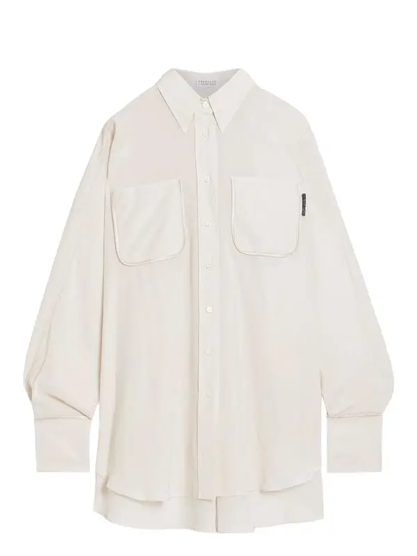 Brunello Cucinelli Bead-embellished Silk Crepe De Chine Shirt - Ivory