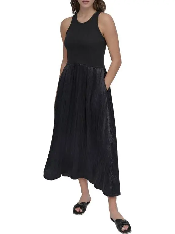 Dkny Mixed-media Maxi Dress - Black/ Black