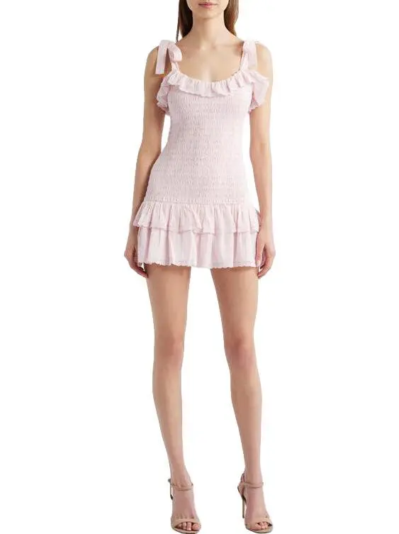 LoveShackFancy Sherina Metallic Ruffle Minidress - Pink Shimmer