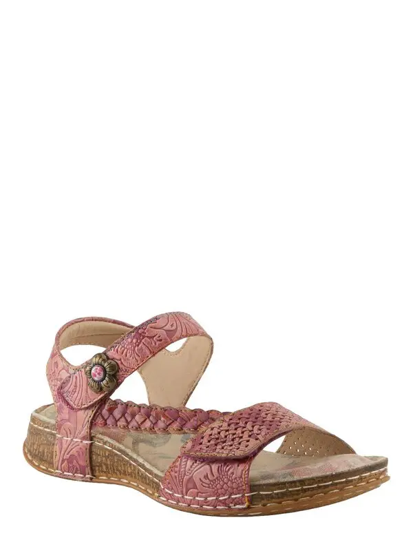 SPRING STEP SHOES Hand-painted Leather Sandals - Plum Multi