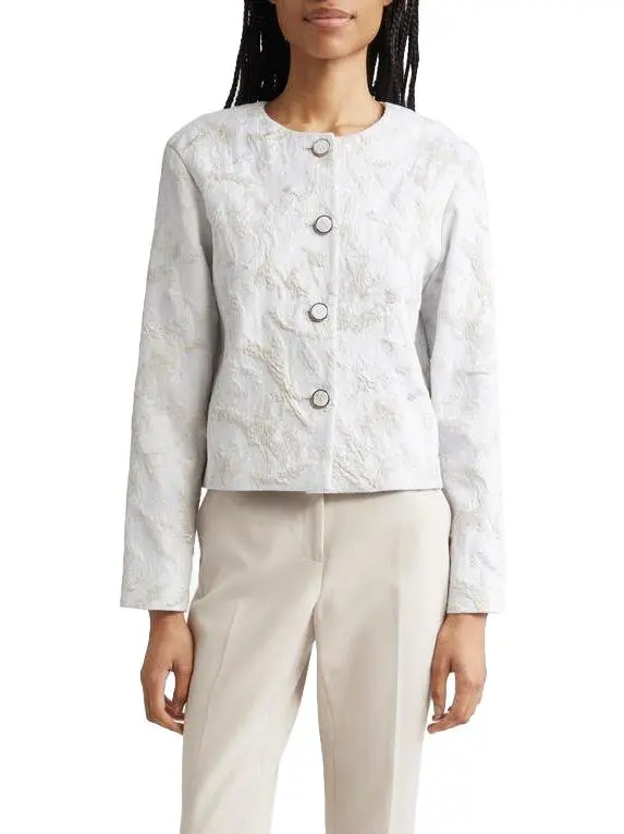 Lafayette 148 New York Speckled Glaze Jacquard Crop Jacket - Pearl Multi