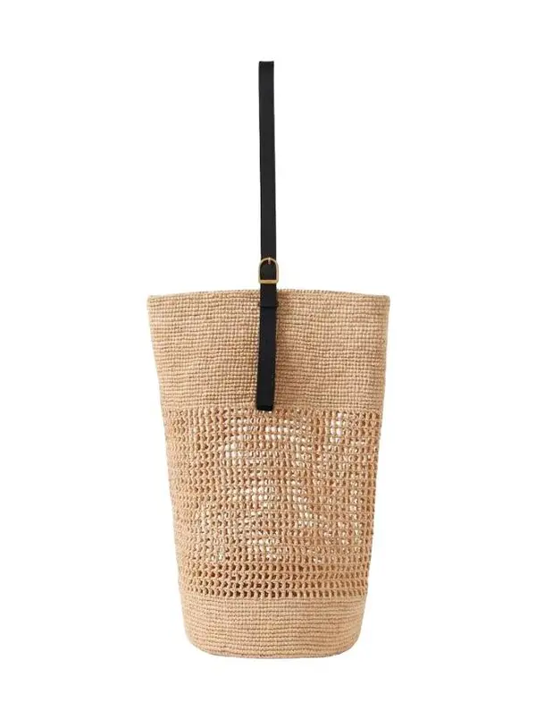 Khaite Billie Leather-trimmed Raffia Bucket Bag - Neutrals