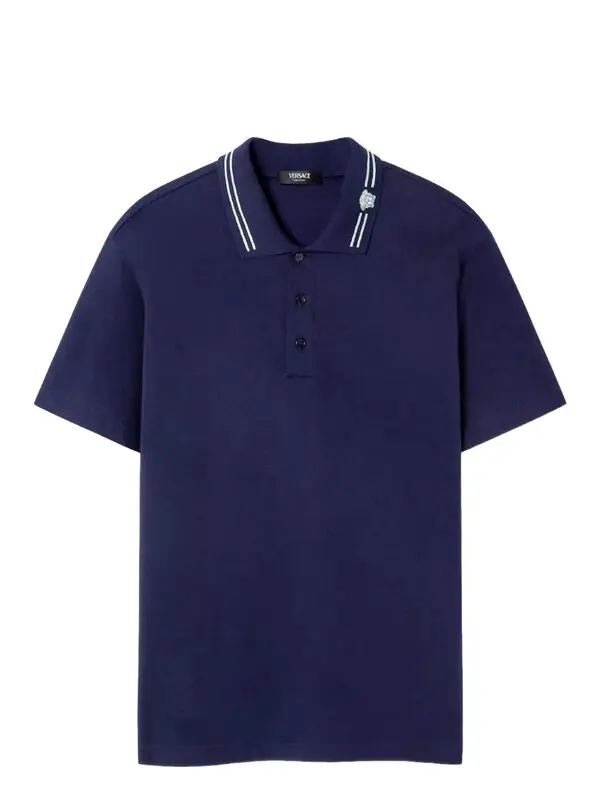 Versace Embroidered Cotton Polo Shirt - Blue
