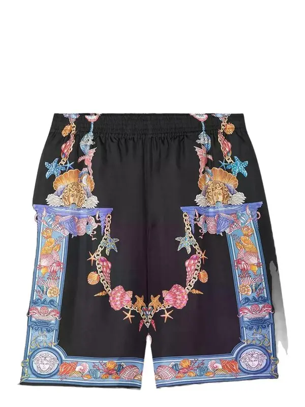 Versace Coral Theatre-print Shorts - Black
