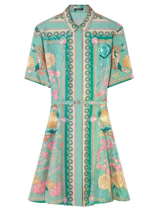 Versace Printed Mini Shirt Dress - Green