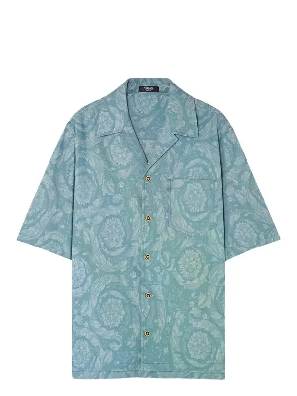 Versace Barocco-print Short-sleeve Shirt - Blue