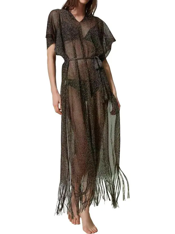 TWINSET Fringed Sheer Dress - Brown