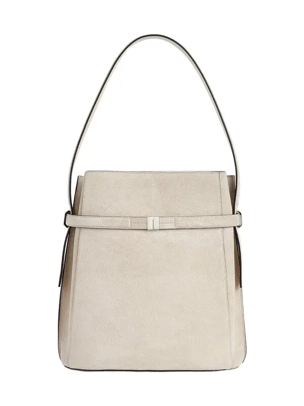 TOTEME Belted Suede Bucket Bag - Pearl