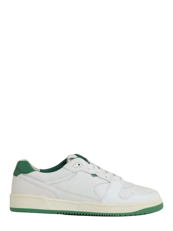 REISS Astor Leather Low Top Trainers - White/green