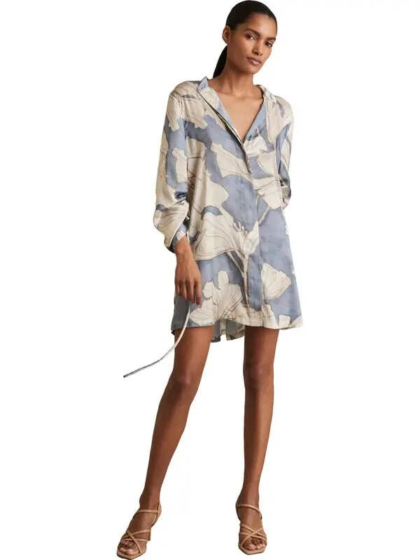 REISS Megan Floral-print Shirt Dress - Blue