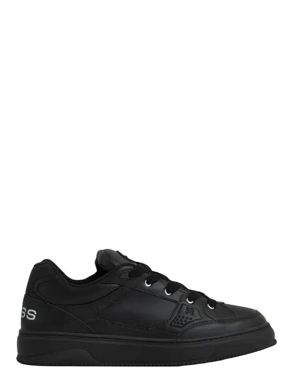 REISS Alvar Panelled Leather Trainers - All Black