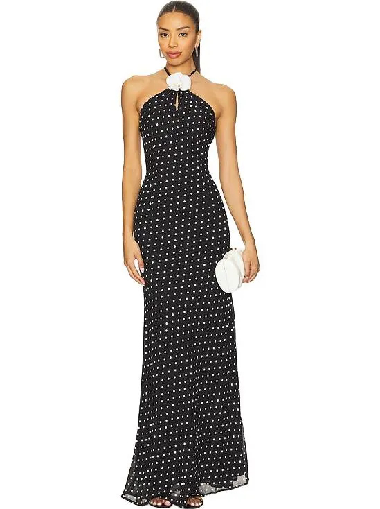 RUNAWAY THE LABEL Viella Maxi Dress - Black Polka