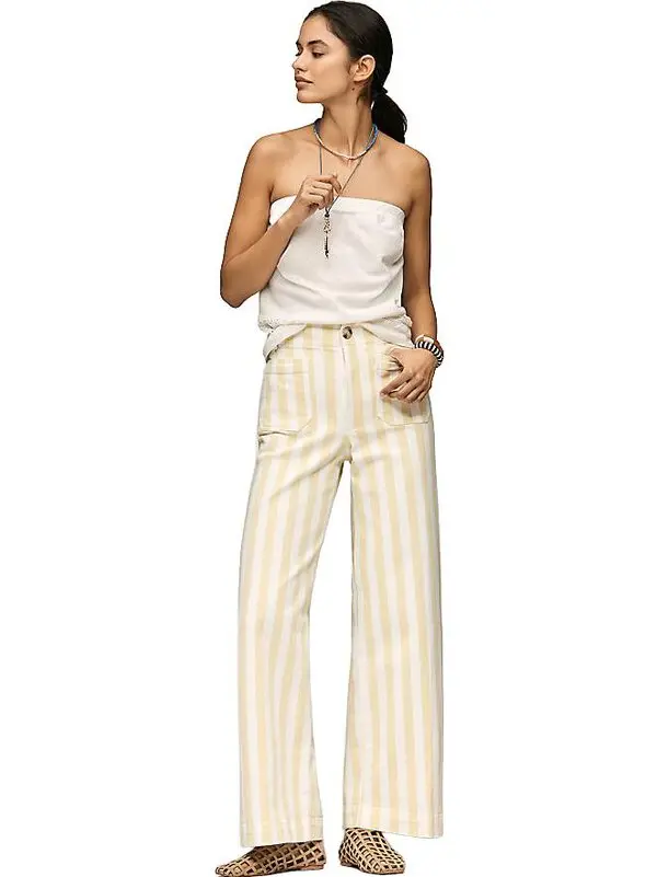 Maeve The Colette Striped Wide-leg Pants - Yellow/white