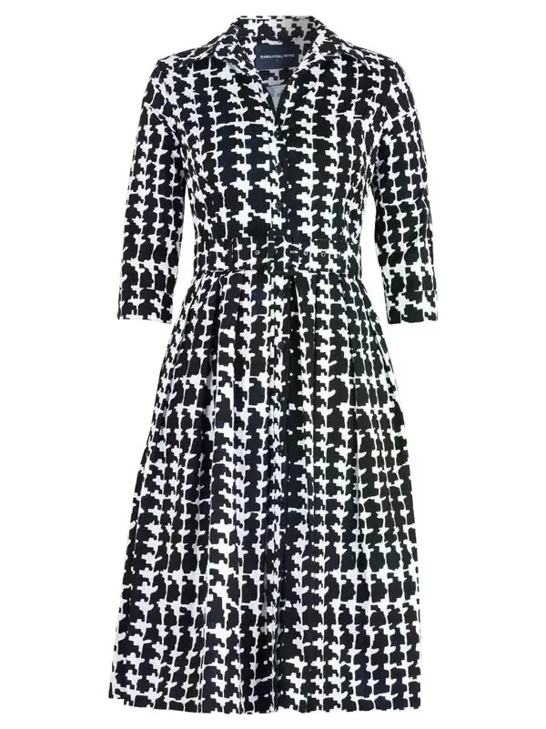 Samantha Sung Geometric-print Midi Shirt Dress - White