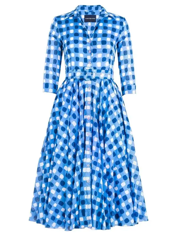 Samantha Sung Check-pattern Midi Shirt Dress - Blue
