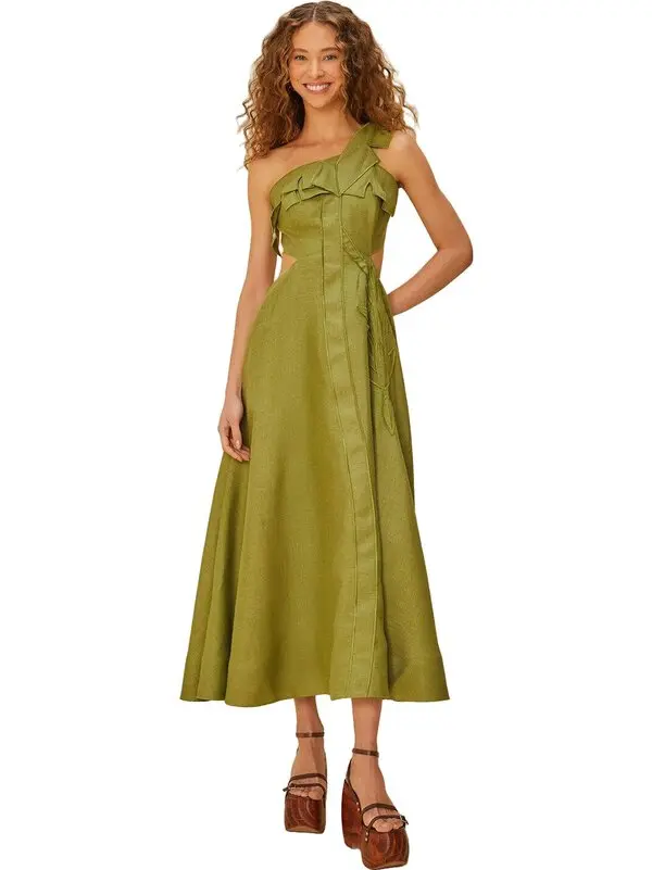 Farm Rio Palm Tree Euroflax™ Premium Linen Maxi Dress - Green