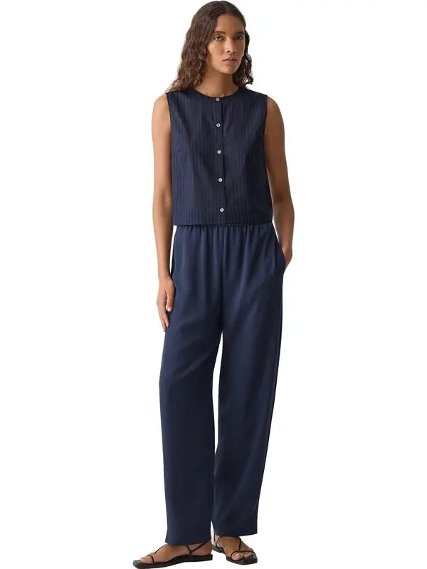 Theory Relaxed Pull-on Pant In Satin Crepe - Nocturne Navy