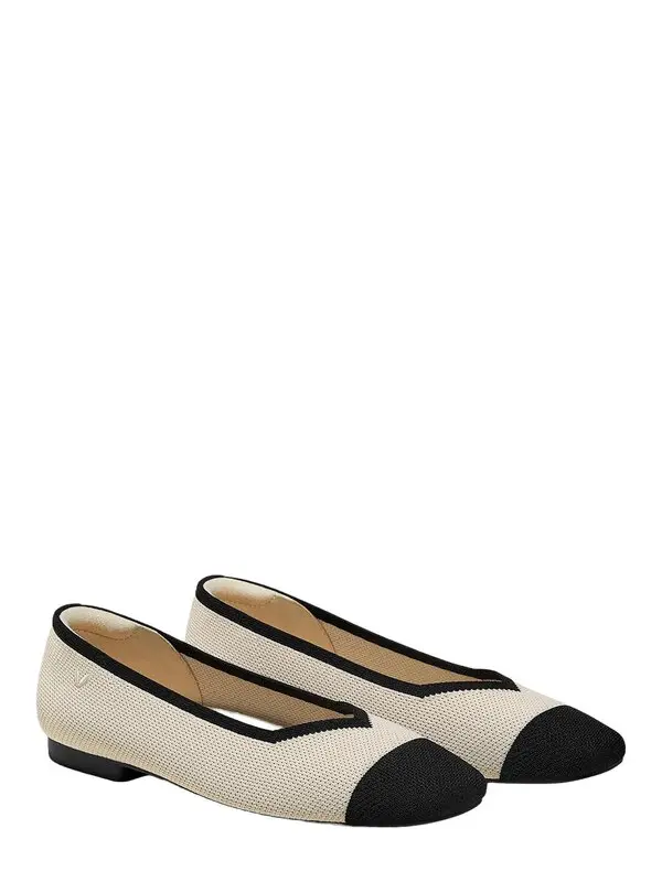 Vivaia Square-toe V-cut Flats - Cream Ivory & Black