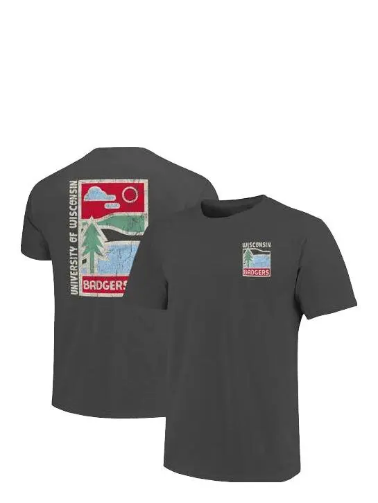 IMAGE ONE Wisconsin Badgers Comfort Colors Minimal Vista Distressed Graphics T-shirt - Graphite