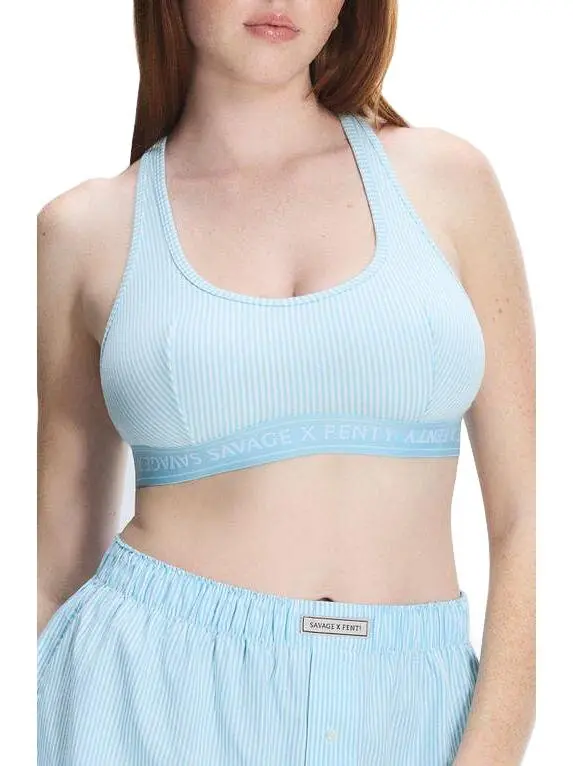 SAVAGE X FENTY Stretch Cotton Essentials Bralette - Beachy Blue Line By Line Print