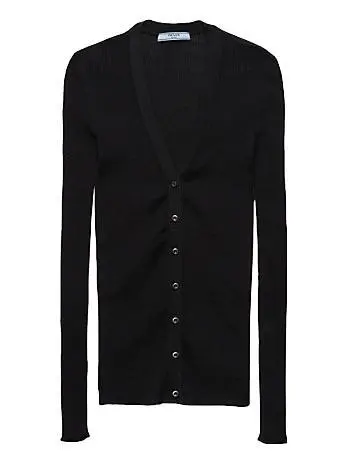 Prada Enamelled-logo Ribbed Cotton Knit Cardigan - Black