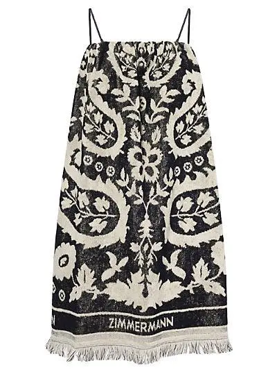 Zimmermann Rhiannon Cotton Towelling Mini Dress - Black/cream