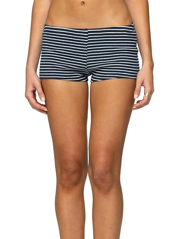 EDIKTED Striped Ribbed Micro Shorts - Navy And White