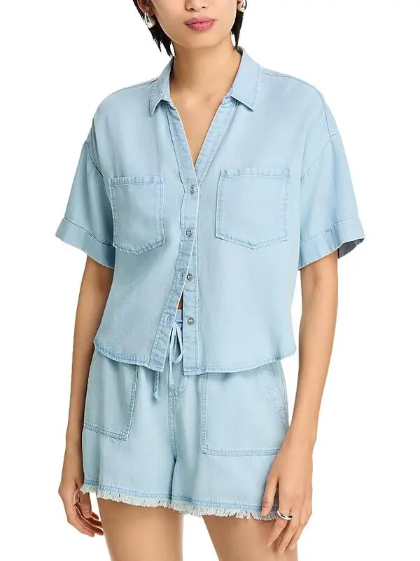 Aqua Chambray Button-front Top - Light Wash