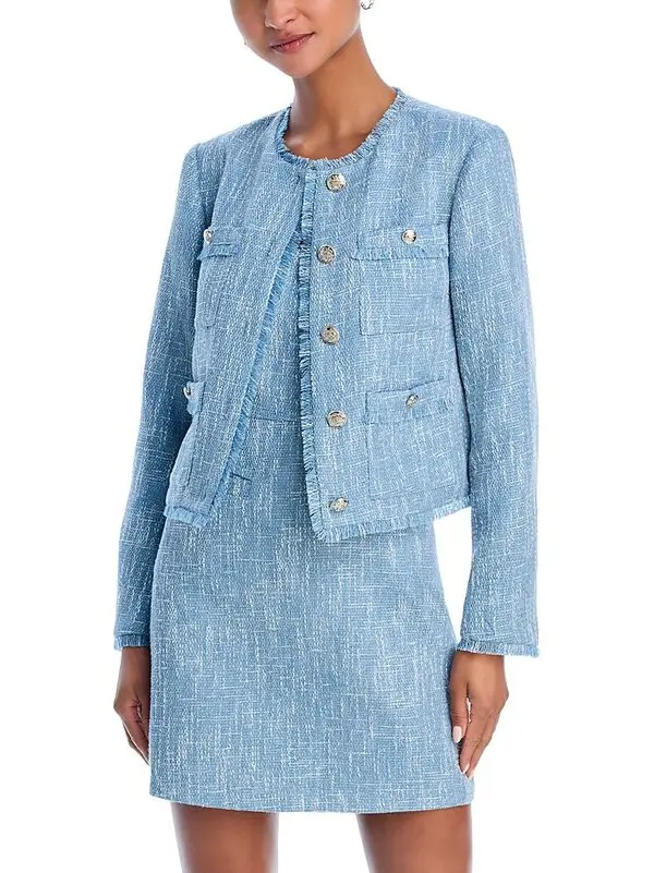 Aqua Boucle Tweed Jacket - Blue/white