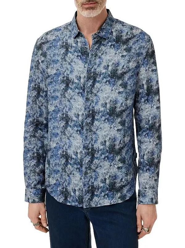 John Varvatos Luca Regular Fit Linen Shirt - Lake Blue