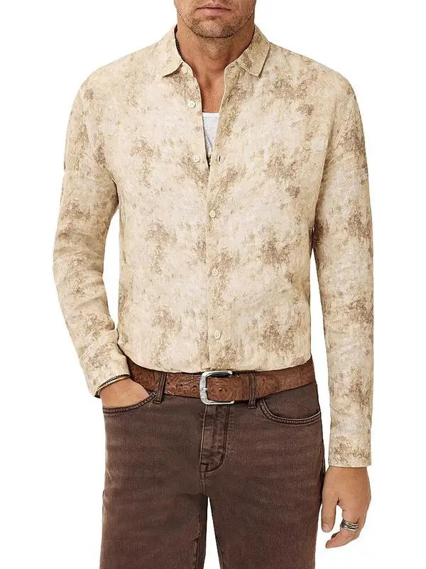 John Varvatos Luca Regular Fit Linen Shirt - Natural