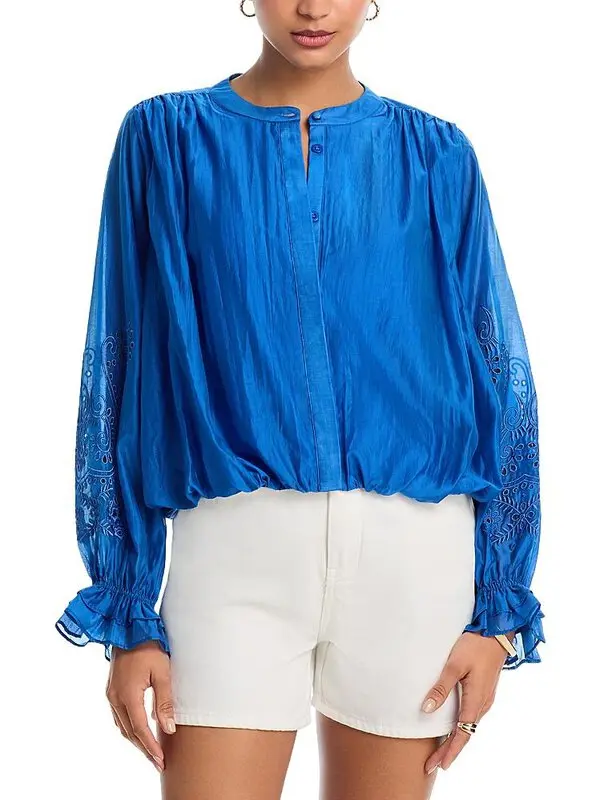 Aqua Eyelet Sleeve Top - Cobalt