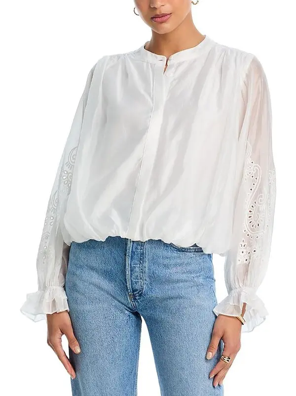 Aqua Eyelet Sleeve Top - Ivory