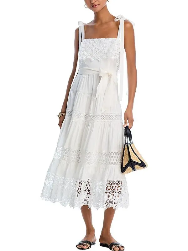 Aqua Lace Overlay Midi Dress - White