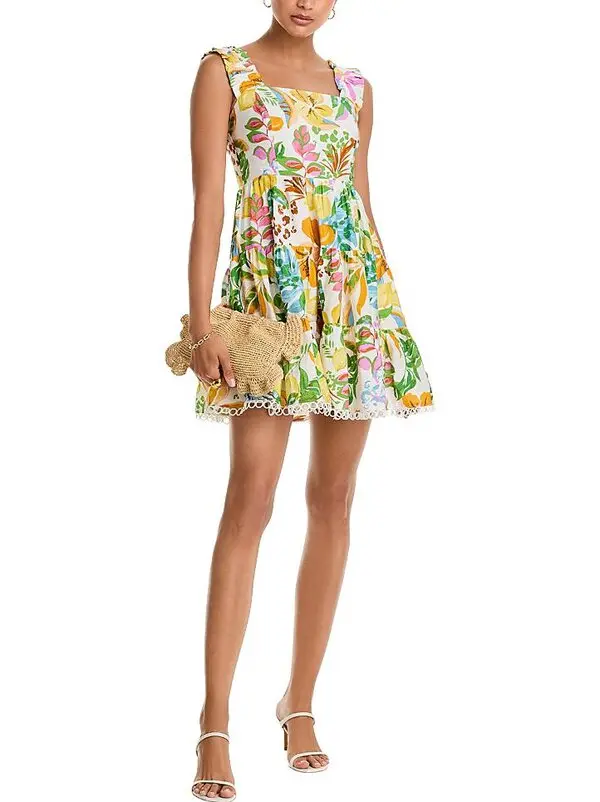 Aqua Tropical Print Mini Dress - Ivory Multi