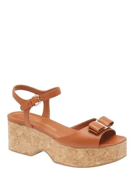 FERRAGAMO Selna Platform Sandal - Cognac