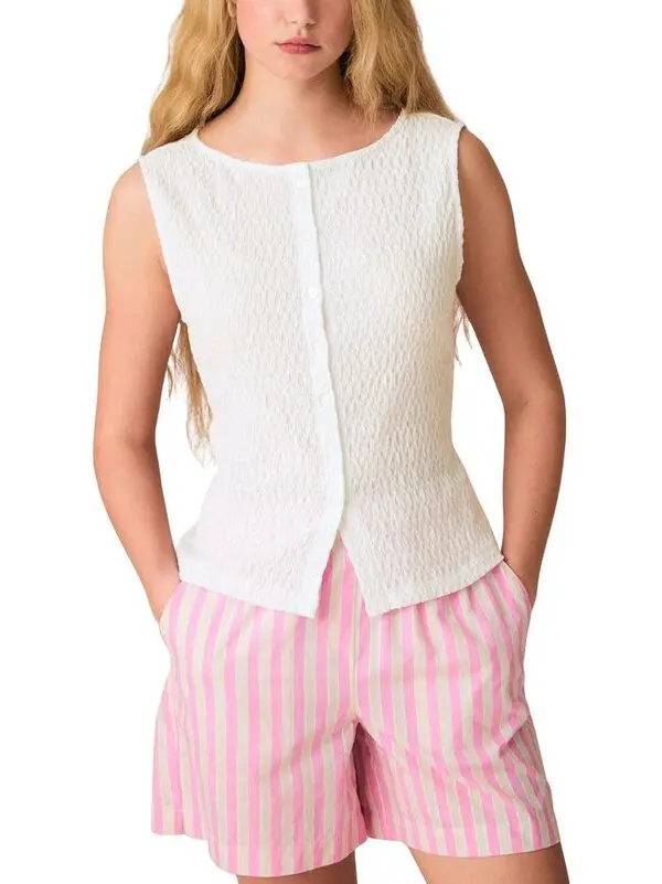 NEXT Textured Sleeveless Button-front Top - White