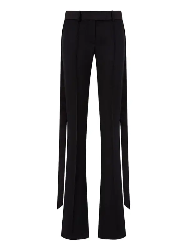 Attico Wool Wide Leg Pants With Oversized Band Detail - Black
