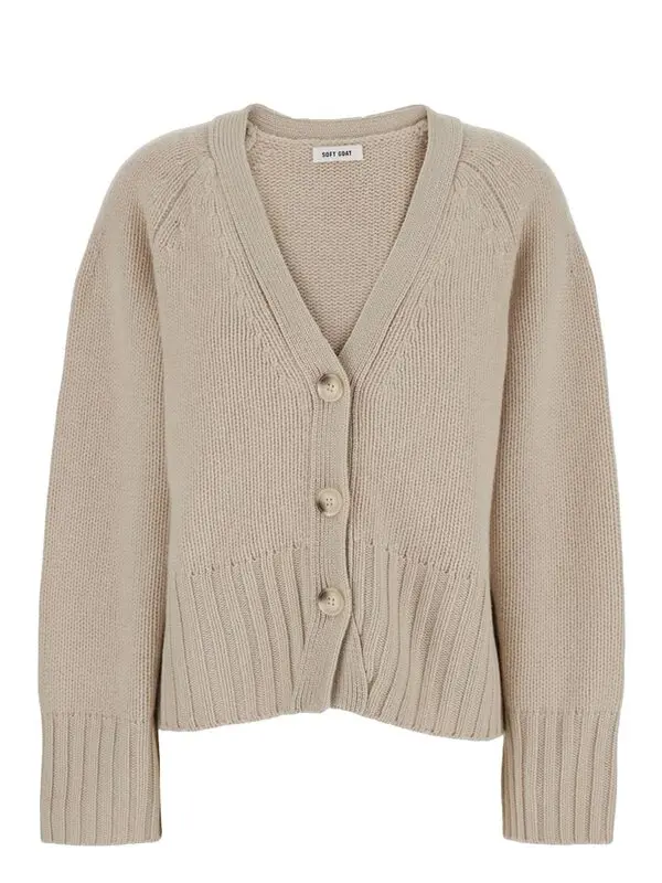 Soft Goat Cardigan With Ribbed Trims - Beige