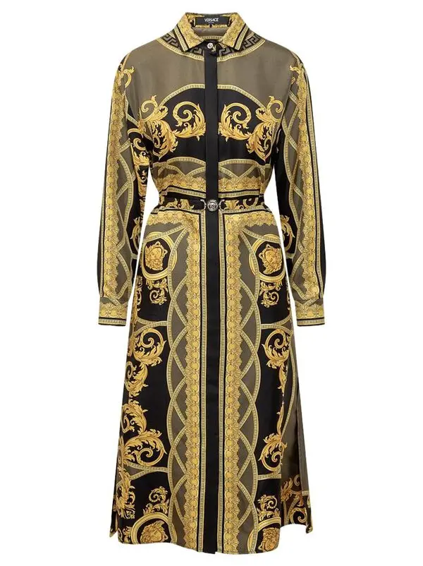 Versace Long-sleeved Silk Twill Midi Shirt Dress - Black