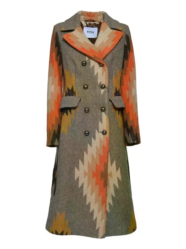 BAZAR DELUXE Intarsia-pattern Virgin Wool Coat - Brown