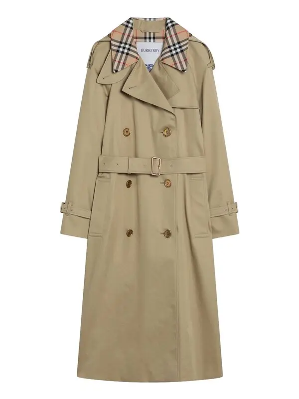 Burberry Castleford Double-breasted Trench With Check Collar - Beige