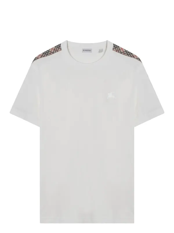 Burberry T Shirt With Check Patterned Stripe - White