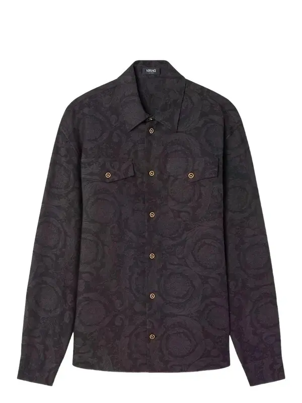 Versace Barocco Jacquard Chambray Shirt - Black