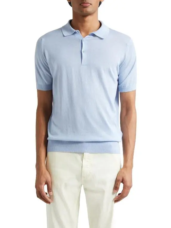John Smedley Elias Sea Island Cotton & Cashmere Polo Sweater - Clear Blue
