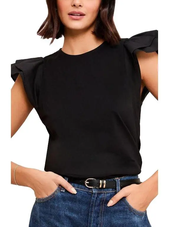 FRIENDS LIKE THESE Mixed Media Ruffle Sleeve Top - Black